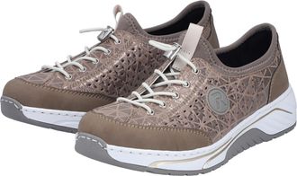 Rieker Slip-On Sneaker RIEKER, Damen, Gr. 36, beige, taupe, Lederimitat, Textil, metallic, Schuhe, Slipper, Freizeitsneaker, Halbschuh in Metallic-Optik