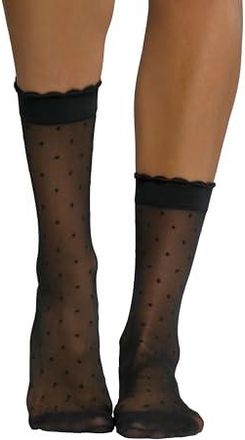 Ulla Popken Femme Grandes tailles Socquettes en voile fin, pois, 20 den. noir 39-42 803955100-2+