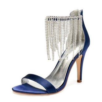 Generic Femme Talon Aiguille Chaussure Escarpin Sandale Ouvert Chic Mariée Eté Talon Mariage Soirée Chaussures 10.5Cm,Dark Blue,37 EU