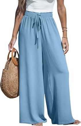 Cupshe Pantalon pour femme avec cordon de serrage - Jambe large - Taille haute - Décontracté - Pantalon dété, bleu ciel, L