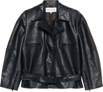 Stine Goya Belted Stripe-detail Biker Jacket