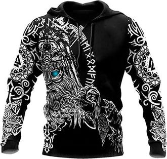 Keephen Hommes Viking Hoodies3D Print Viking Ragnar Viking Warrior Mode Loose Long Manches Sweatshirt Pullover Jacket Viking Cosplay Costume