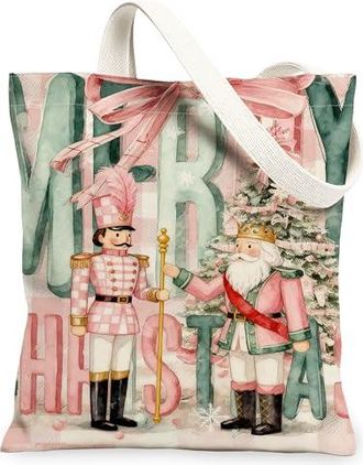Generic Sacs fourre-tout en toile motif casse-noisette de No&euml;l, personnages festifs, sacs d&eacute;picerie r&eacute;utilisables, vintage, l&eacute;gers, lavables, p&ecirc;che, 13x15 Inc