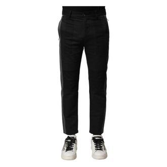 Dolce & Gabbana Schwarze Graue Baumwoll-Tapered-Herrenhose - - Trousers - Herren - Schwarzk - XS