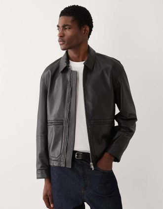 Asos Blouson Harrington en cuir v&eacute;ritable - Noir