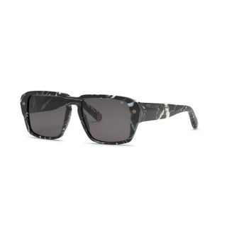 Philipp Plein Schwarze Marmorierte Sonnenbrille mit Rauchgl&auml;sern - - Accessories - Herren - Schwarzk - 55 MM
