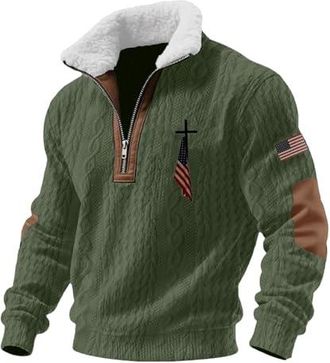 Generic Sweatshirts pour hommes, sweatshirts pour hommes, sweat-shirt à motif drapeau américain, pull à col montant boutonné 1/4, hauts décontractés, sweat-sh