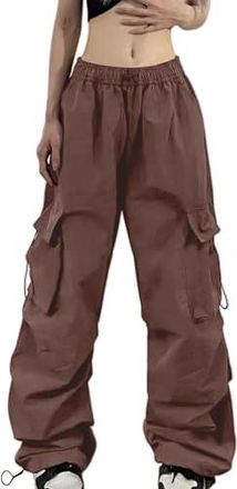 Generic Pantalon cargo baggy Y2K pour femme - Taille haute - Coupe ample - Taille &eacute;lastique - Style d&eacute;contract&eacute; - Streetwear - Taille haute - Randonn&eacute;e - Marc