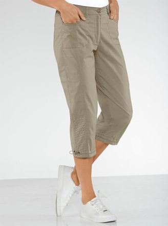 Casual Looks Caprihose CASUAL LOOKS, Damen, Gr. 36, Normalgr&ouml;&szlig;en, grau (taupe), 98% Baumwolle, 2% Elasthan, unifarben, 3/4-L&auml;nge, Hosen Caprihose, Topseller
