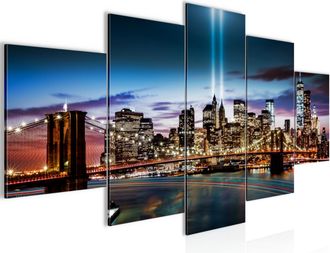 Runa Art Bild New York 5 Teilig Brooklyn Bridge Blau Wandbilder auf Vlies Leinwand 053053a