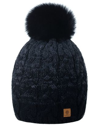 morefaz Damen Herren Winter Beanie Strickm&uuml;tze M&uuml;tze Wurm Fleece Bommel Fashion SKI (Black Dark-Grey)