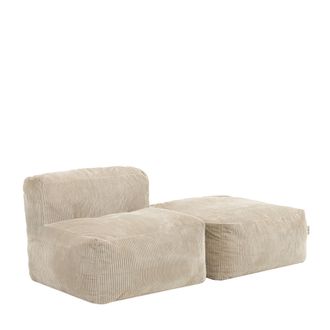 Icon Brand Zen Sitzsack und Hocker, Modular Sofa f&uuml;r Erwachsene, Beige, Flauschiger Cordstoff, Ecksofa, Bequemer Bean Bag Sofa mit Schaumstoff F&uuml;llung, Relaxsess
