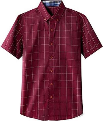 Generic Chemise à carreaux pour homme, chemise à manches courtes et col boutonné, t-shirt à manches courtes pour le bureau, t-shirt intelligent formel pour ho