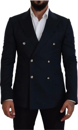 Dolce & Gabbana Homme, Vestes, Bleu, Taille: M Blazer en Cachemire et Soie Bleu