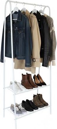 Relaxdays Kleiderst&auml;nder, 2 Gitterablagen, H x B x T: 151 x 60 x 34,5 cm, Metall, schmaler Garderobenst&auml;nder, wei&szlig;