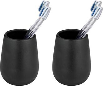 WENKO Keramik Zahnputzbecher Mod. Nerno zur Aufbewahrung von Zahnputzutensilien aus hochwertiger Keramik in modernem Schwarz Ma&szlig;e 6,7 x 11,5 x 6,7 cm (Packu