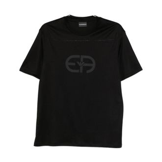 Emporio Armani Logo Print Baumwoll-T-Shirt - - Tops - Herren - Schwarzk - S