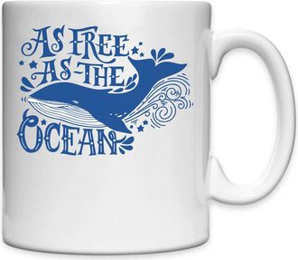 Generic Blue Whale As Free As The Ocean Wei&szlig;e Keramiktasse Wei&szlig; One Size