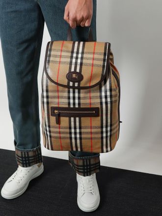 Burberry Mens Backpack Highlands Coated Canvas Beige Backpacks