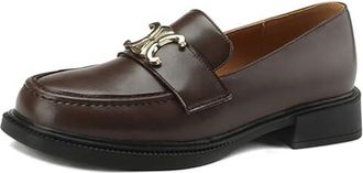 Generic Mocassins &agrave; Plateforme pour Femmes Talon Bas Chaussures Oxford Bout Rond Slip-on D&eacute;tail m&eacute;tallique dor&eacute; Chaussures Confortables pour Bureau Travail Un