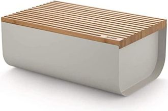 Alessi Mattina BG03 WG - Brotkasten aus Edelstahlstahl mit Epixidharz und Bambusholz, Warm Grey