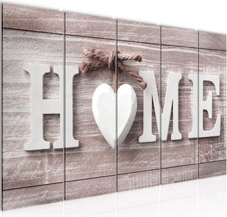 Runa Art Wandbild XXL Home Herz Wohnzimmer 200 x 80 cm Beige Braun 5 Teilig - Made in Germany - 504455b