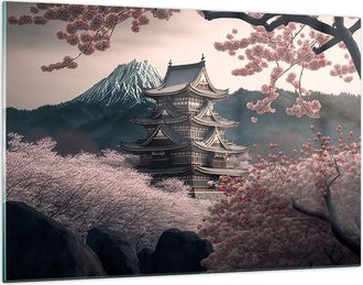 Arttor Wandbilder Dekoration Wohnzimmer Asien Japan Japanische Kirsche Bilder auf Glas 120x80cm Glasbild Schlafzimmer K&uuml;che Deko Wand Kunstdruck Art Gro&szlig; XXL