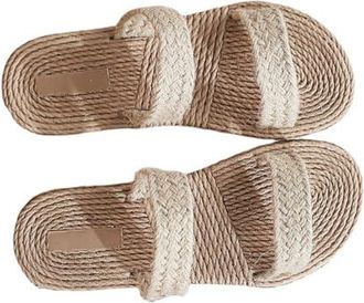 Minkissy Sandales Paille Tressée pour Femme Mules Plage Confortables Semelle Plate Écologique Chaussures été Légères pour Maison et Jardin