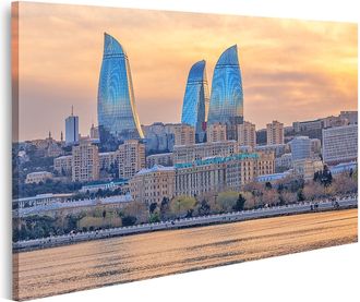 Islandburner Bild auf Leinwand Baku Stadtlandschaft bei Sonnenuntergang aus der Ferne betrachtet Bilder Wandbilder Poster