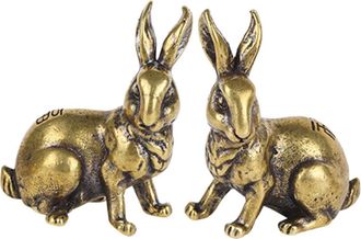 Supvox 2st&uuml;cke Messing Kaninchen Figur Hase Modell Dekoration Schreibtisch Auto Zubeh&ouml;r Gl&uuml;ckshase Ornament Schmuck Klein