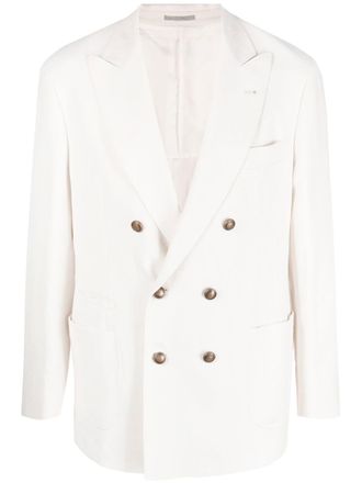 Brunello Cucinelli blazer en lin &agrave; boutonni&egrave;re crois&eacute;e - Tons neutres
