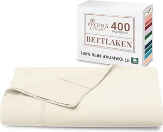 Pizuna 400 Fadenzahl Baumwolle bettlaken 180x280cm Neu Elfenbein,100% Langstapelige Baumwolle betttuch Weiche mako Satin, bettlaken ohne Gummizug (100% Neu E