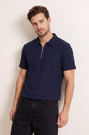 Trendyol MAN Herren Dunkelblau Einfarbig Kurz Regular Fit Poloshirts