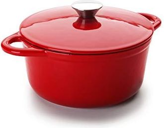 Ibili Kasserolle rund mit Deckel 24x11,5 cm in rot, Gusseisen, 24 cm, 2-Einheiten