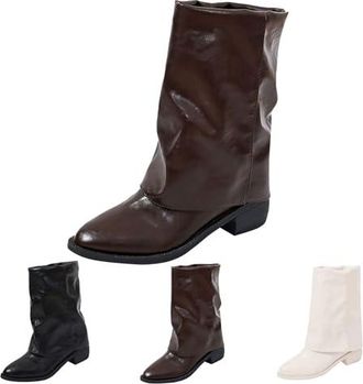 Generic Bottines élégantes pour femme avec talon - Bottes requin avec talon bloc - Bottes basses pointues - Bottes longues à enfiler - En cuir synthétique - B