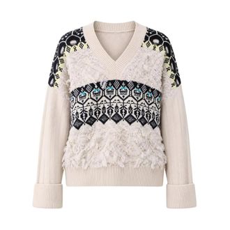 Liu Jo Maglia Scollo V Fant. Jacquard - - Knitwear - Damen - Beige - XS