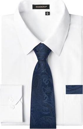 Hisdern Chemises Blanc Homme Manches Longues Formelle Chemise avec Cravate Business Regular avec Poche 3XL