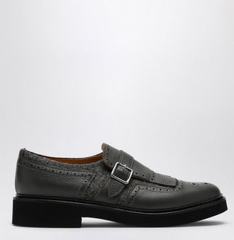 Doucal's Grey leather shoes with buckle and fringes