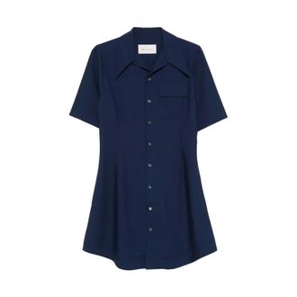 Ami Femme, Robes, Bleu, Taille: 40 FR Robe chemise longue en laine Encre
