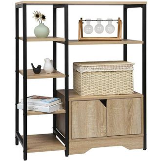 Woltu Woltu - Biblioth&egrave;que Meuble de Rangement, Style industriel, en m&eacute;tal et mdf, avec &Eacute;tag&egrave;res et Armoire 80x35x97cm, Ch&ecirc;ne Clair
