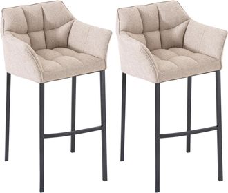 Clp Barhocker 2er Set mit Lehne Damaso, Barst&uuml;hle gepolstert mit Stoffbezug, Vierfu&szlig;gestelle aus Metall, Tresenhocker bis 240 kg belastbar, Farbe:Elfenbei