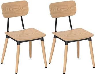 HOMCOM Lot de 2 chaises de Salle à Manger chaises de Cuisine Modernes avec Pieds en Acier et Dossier incurvé pour Salle à Manger, Chambre, Salon, Effet Bois 