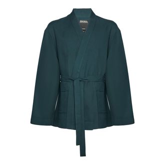 Ermenegildo Zegna Open Front V-Neck Kimono Jacke - - Jackets - Herren - Gr&uuml;n - XL