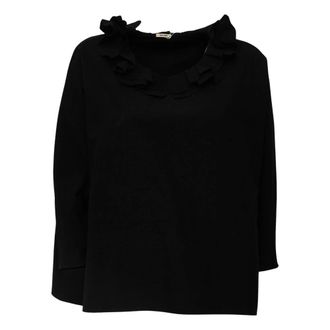 Apuntob Femme, Blouses et Chemises, Noir, Taille: 36 FR Blouse &agrave; col rond et volants