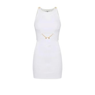 Elisabetta Franchi Femme, Robes, Blanc, Taille: 44 FR Robe en cr&ecirc;pe double couche et tissus Georgette