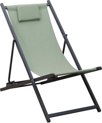 Mobili Rebecca Chaise Longue Pliable Rebecca Mobili Lokta 93x58x92 Polyester Aluminium Vert Gris Fonc&eacute;