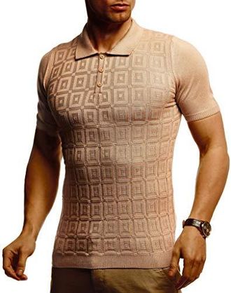 LEIF NELSON LN7395 T-shirt dété pour homme - Col polo - Coupe ajustée - En maille fine - Basique - Manches courtes, Café marron, L