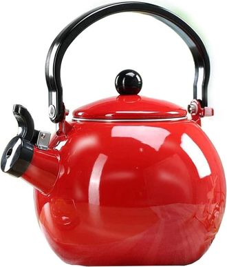 Generic Vintage Emaille-Teekessel, Tragbarer Teekessel für den Herd, 2 Liter Flötenkessel(Rot)