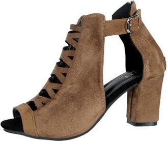 Generic Bottines &agrave; talons &eacute;pais &agrave; bout ouvert avec sangle de cheville et boucle de cheville pour femme - Sandales tendance avec fermeture &eacute;clair - Pour les lo