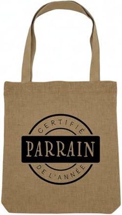 Fabulous Sac Shopping Tote Bag Aspect Lin - Certifi&eacute; Parrain de lAnn&eacute;e Parrain Famille - Sac de Courses Toile Epaisse 360g Beige Naturel Cabas Port&eacute; Epaule Sol